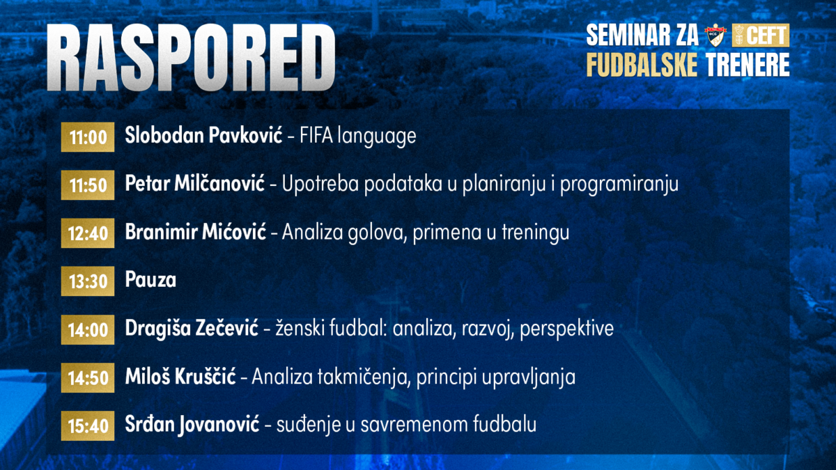 Raspored CEFT seminara za fudbalske trenere » Fudbalski savez Beograda